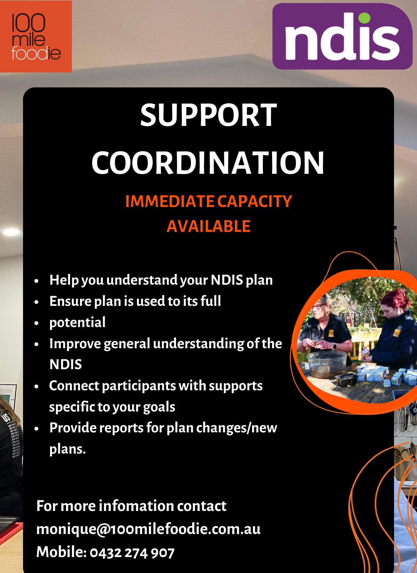 NDIS Support Coordination – 100 mile foodie